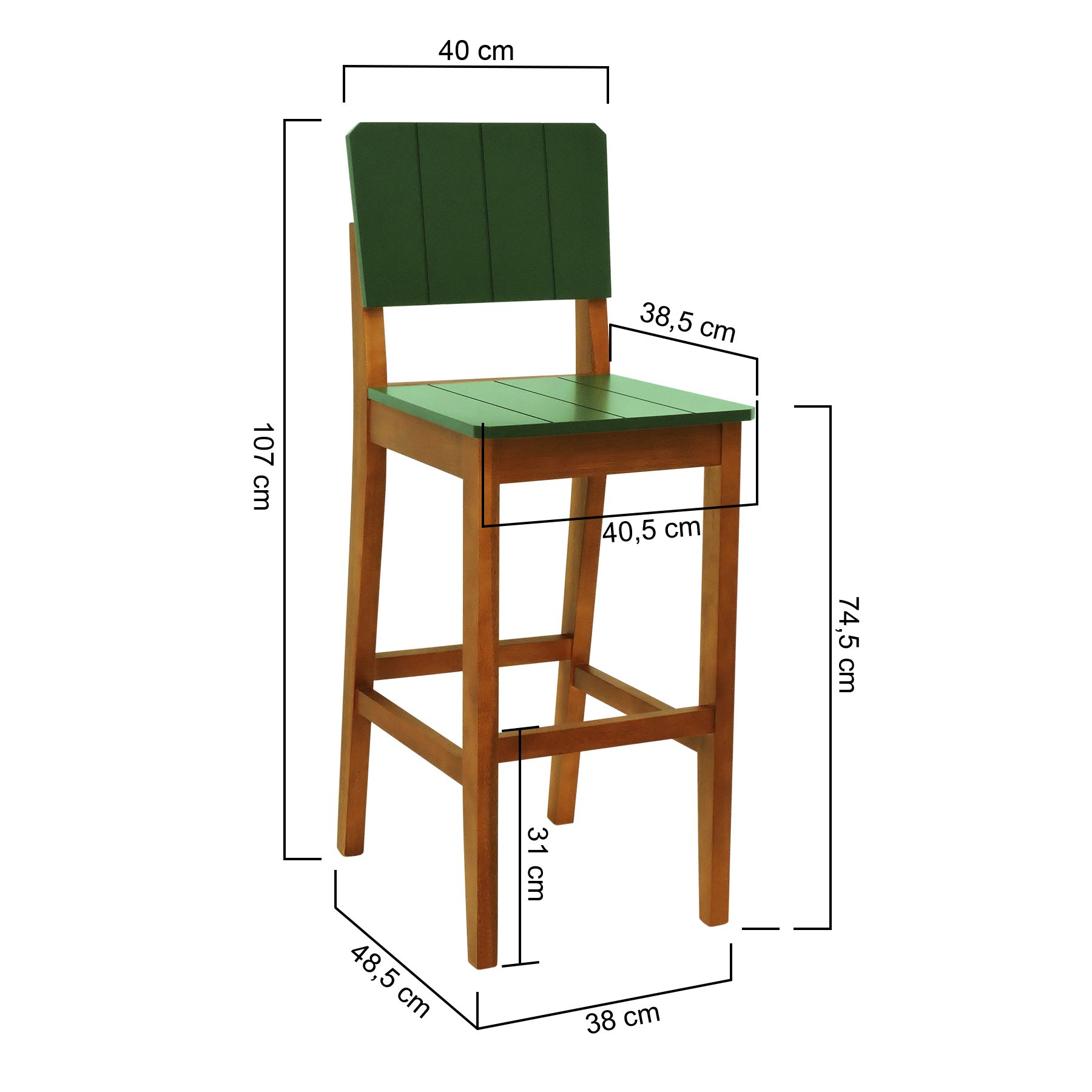 Banqueta Alta Bistrô Linhas Madeira Maciça Encosto MDF Laqueado Verde ...