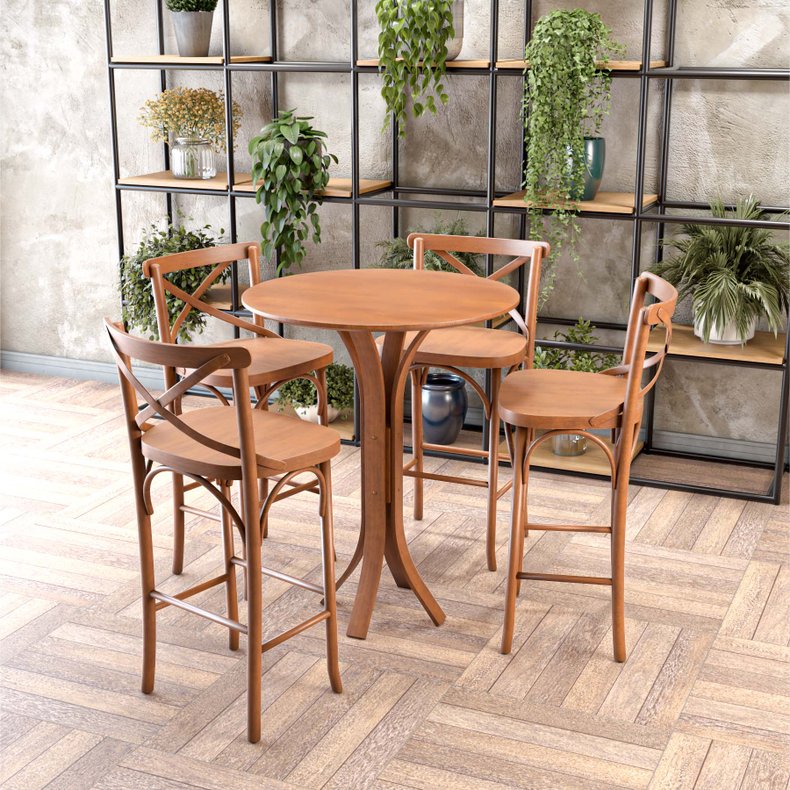 Conjunto Mesa Bistrô Valencia + 4 Banquetas Alta Bistrô Xisto - Amêndoa ...